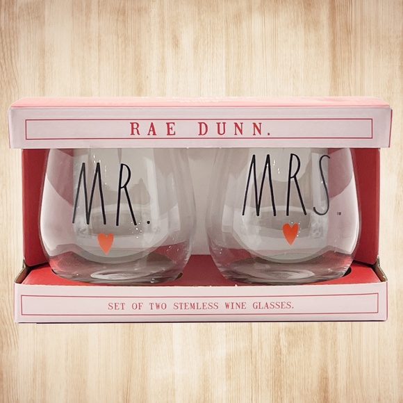 Rae Dunn | Dining | Nib Rae Dunn Mr Mrs Stemless Wine Glasses | Poshmark